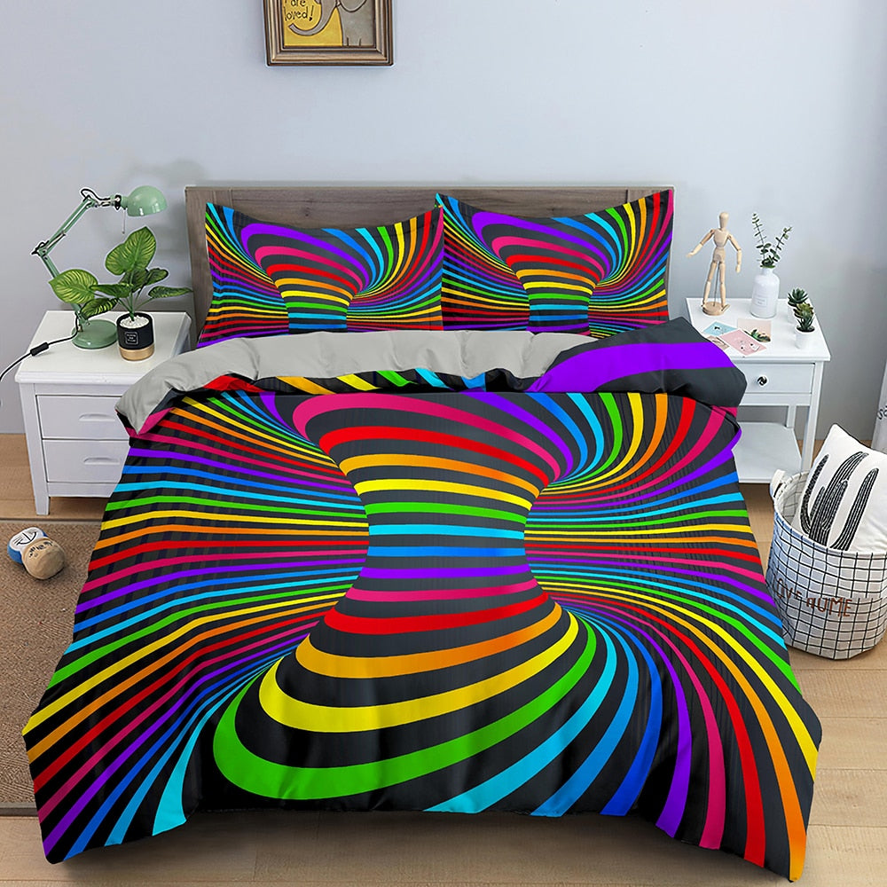 3D Duvet Cover Set Psychedelic Digital Printing Bedding Set With Zippe ...